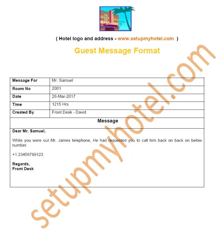 Bell Desk - Guest Message Format - SetupMyHotel