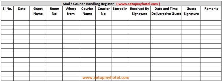 Front Desk - Courier / Mail Register Format - SetupMyHotel