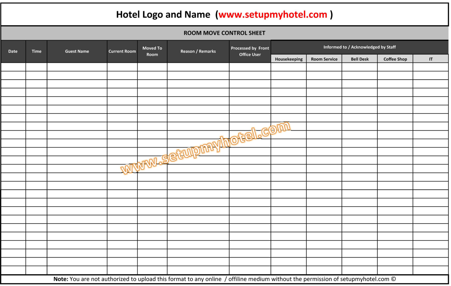 Room Move / Room Shift Control Sheet - SetupMyHotel