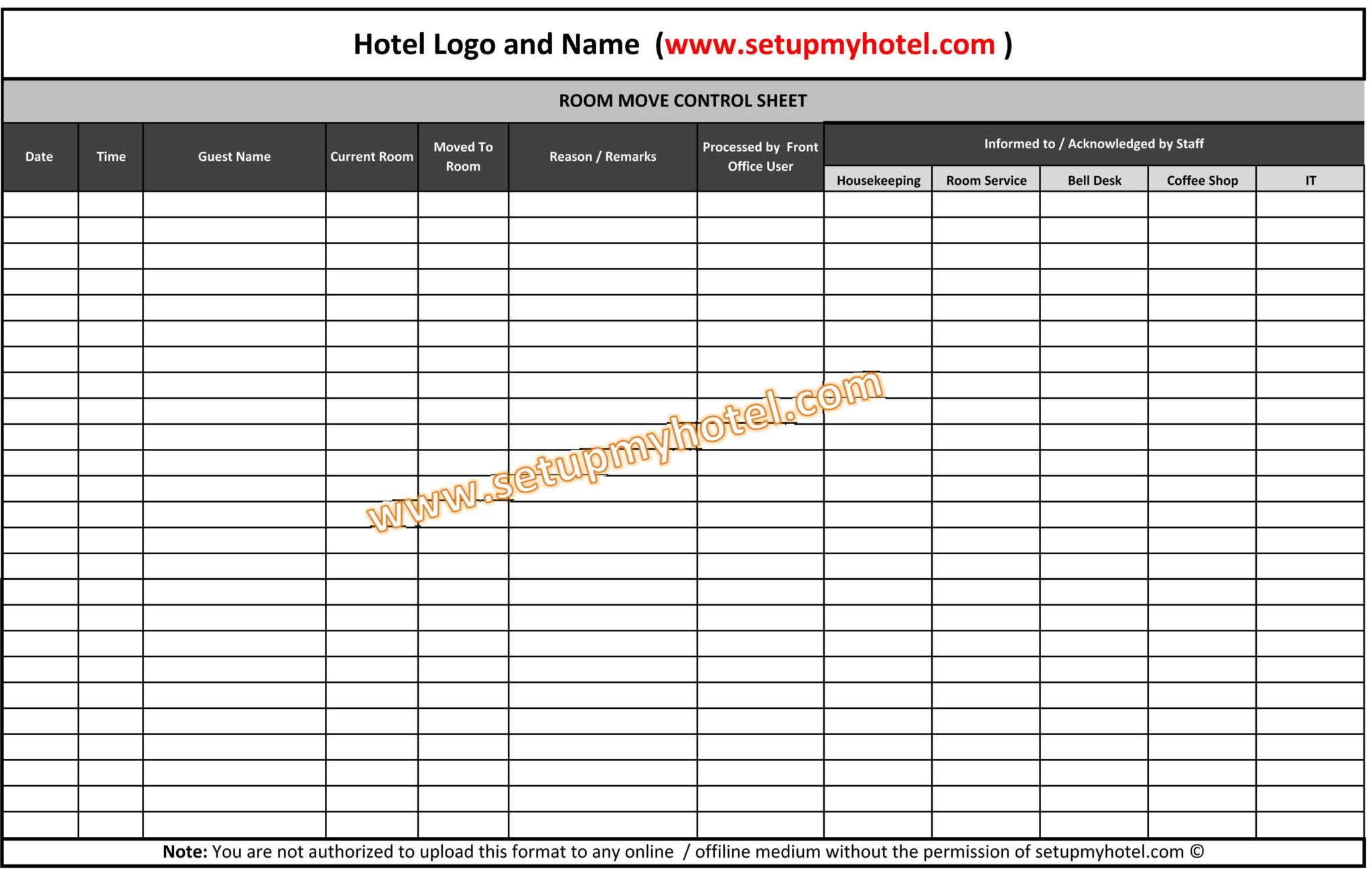 Room Move / Room Shift Control Sheet - SetupMyHotel