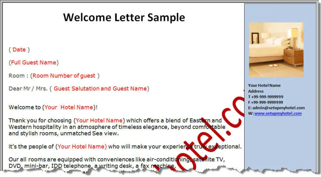 Welcome Letter For Hotel Guests - Download Sample Formats - SetupMyHotel