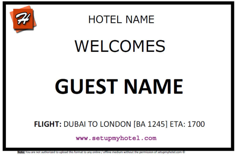 Concierge - Placard / Paging Board For Airport Pickup - SetupMyHotel