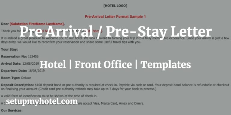 Pre Arrival Letter / Pre Stay Letter Format Send to Hotel Guests ...