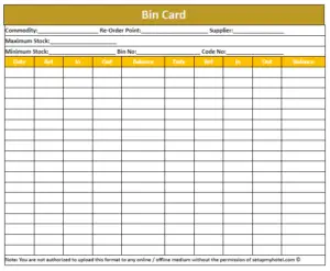 Bin Card Form Sample For Hotels | Restaurants - SetupMyHotel