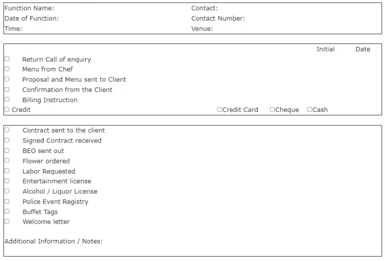 Banquet Event Checklist / Banquet Function Checklist - SetupMyHotel